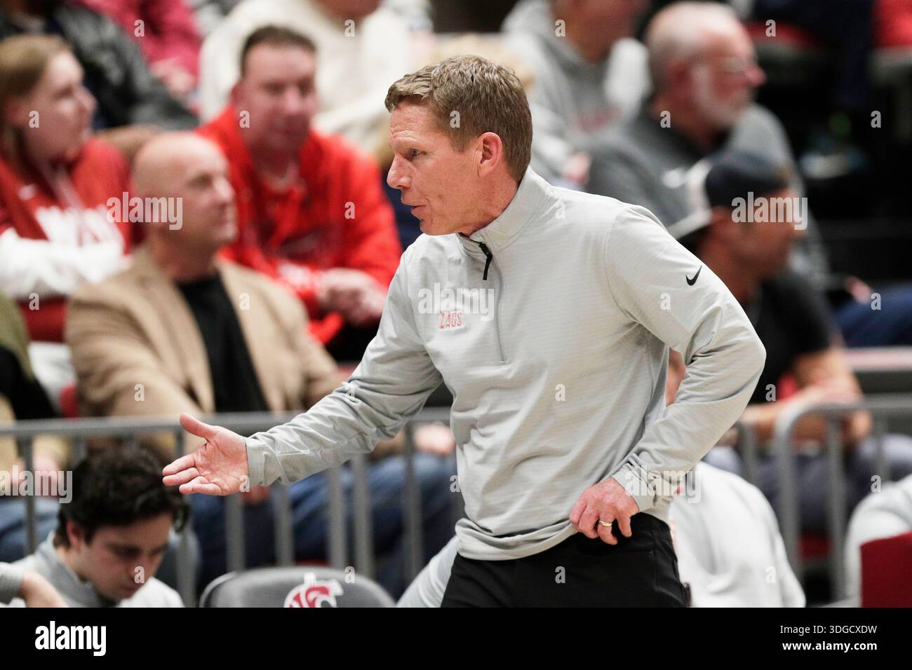 Gonzaga head coach Mark Few gestures to his bench during the second ...