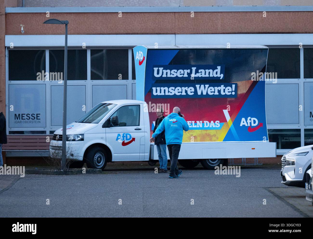Idar Oberstein, Germany. 16th Jan, 2026. An AfD van is parked in front ...