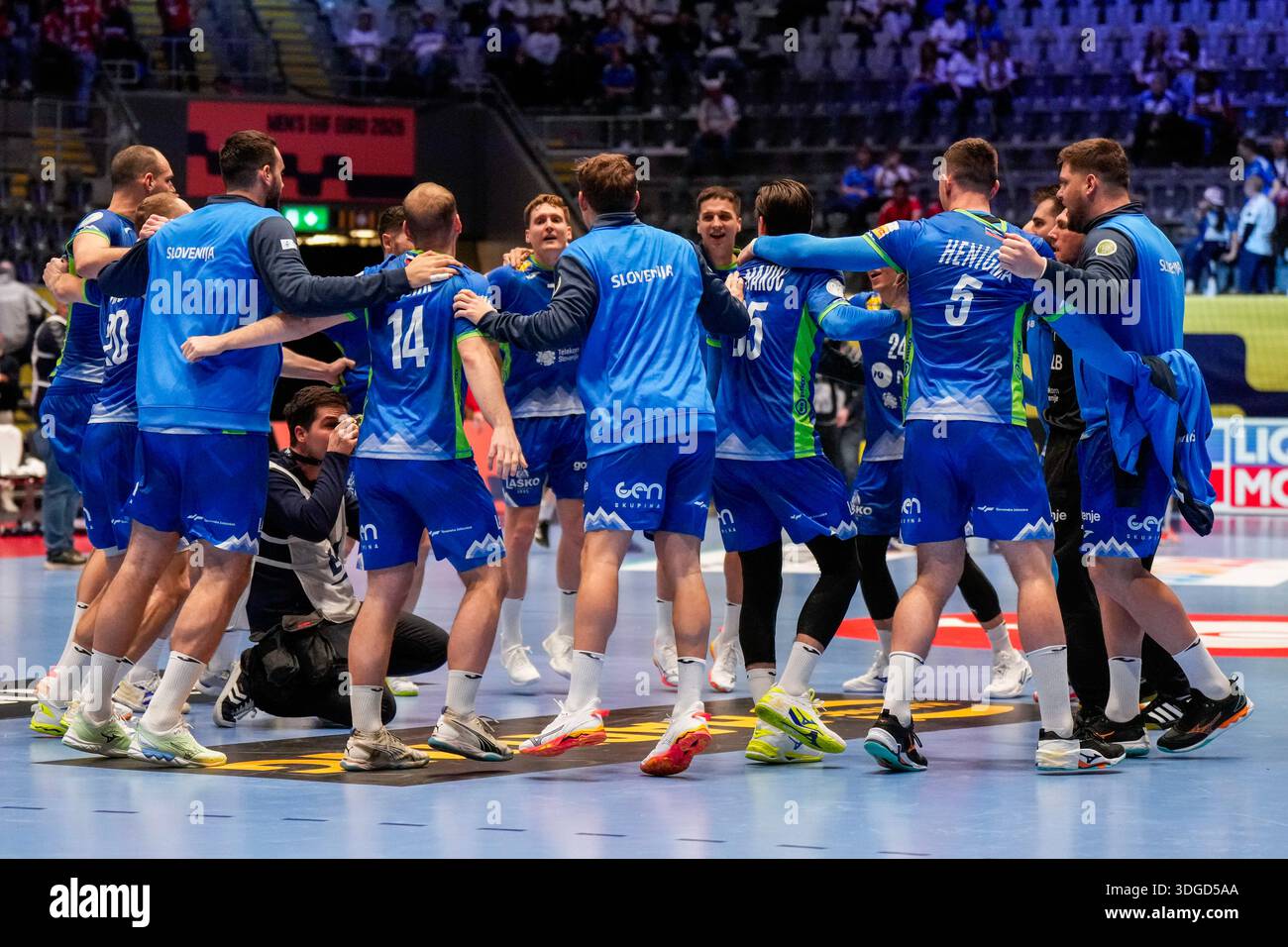 Bærum 20260116. Players from Slovenia cheer after the European ...