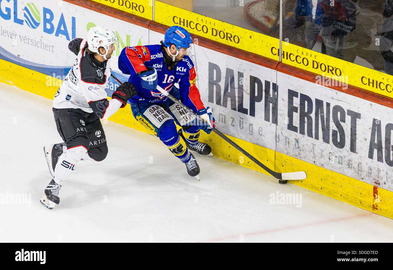 Kloten, Switzerland, 16th Jan 2026: #4 Makai Holdener (Lausanne) checks ...