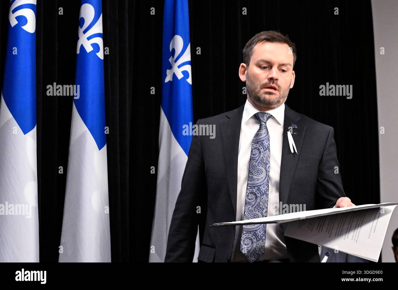 Le chef du Parti québécois, Paul St-Pierre Plamondon, lors d'une ...