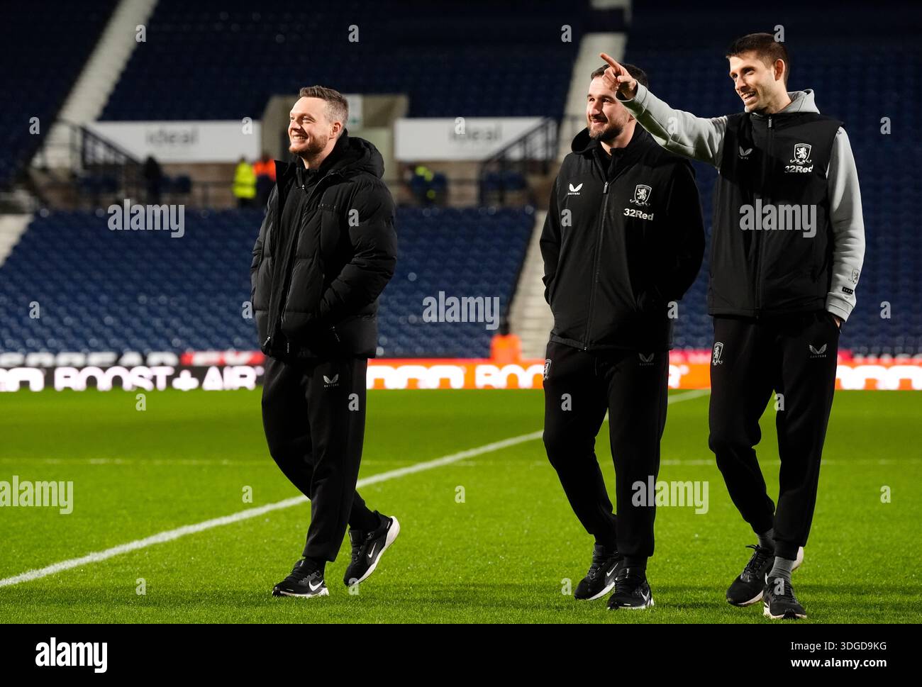 Middlesbrough manager Kim Hellberg (left) with assistants David Selini ...