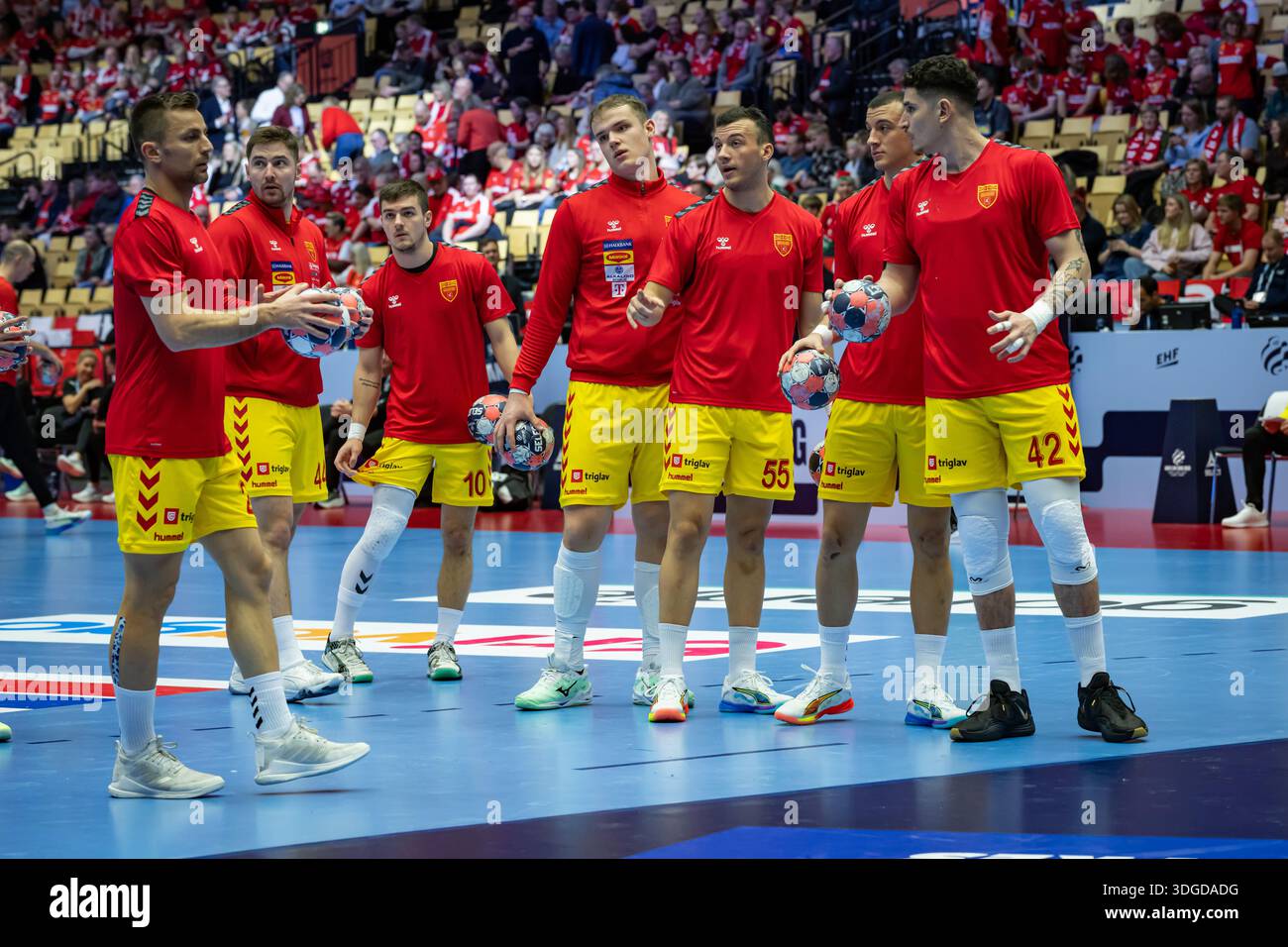 HERNING, DENMARK - JANUARY 16: team North Macedonia during warm up ...