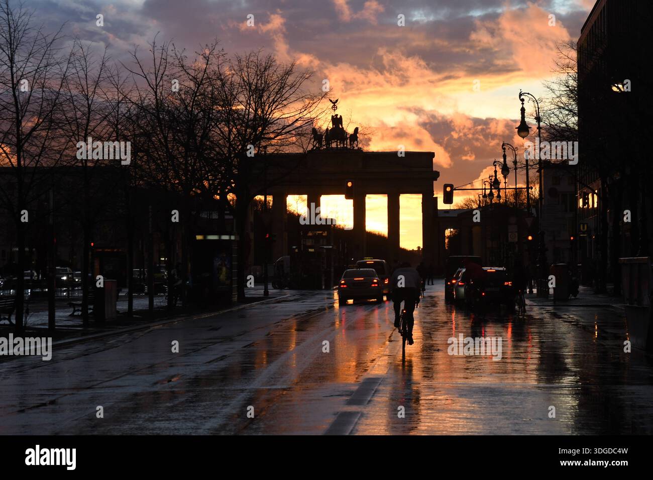 Berlin /Germany . 04 March 2019. Sun sets ad rain falls over ...