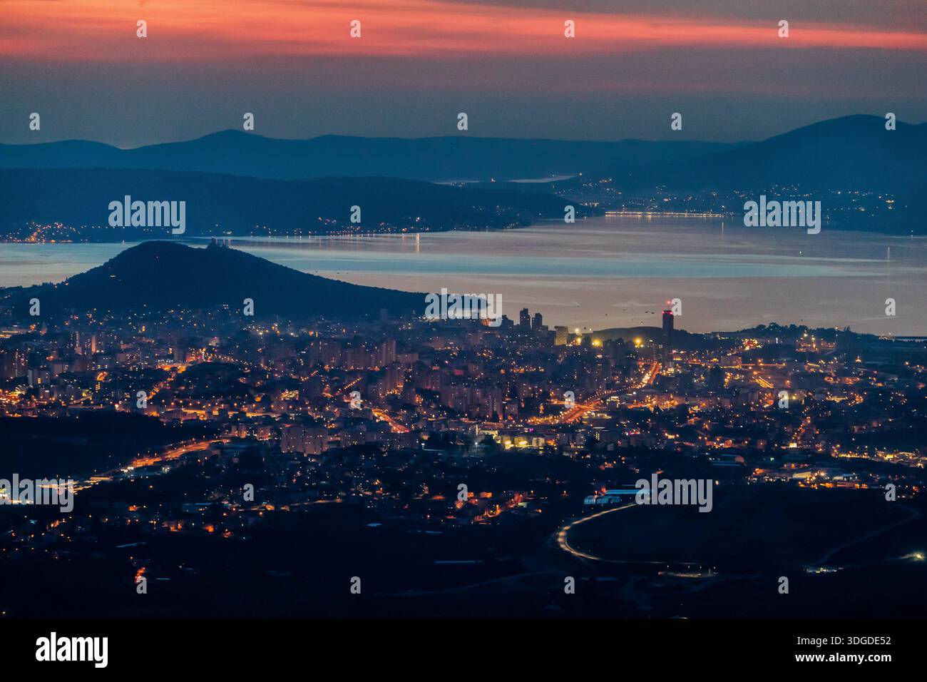 Split, Croatia. 16th Jan, 2026. View of Split at dusk the top of Mosor ...