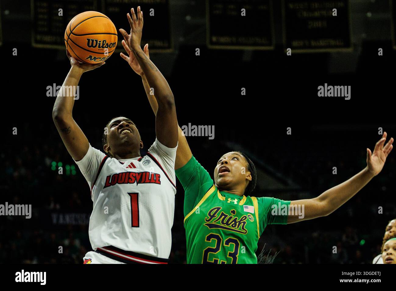 January 15, 2026: Louisville guard Reyna Scott (1) shoots the ball as ...