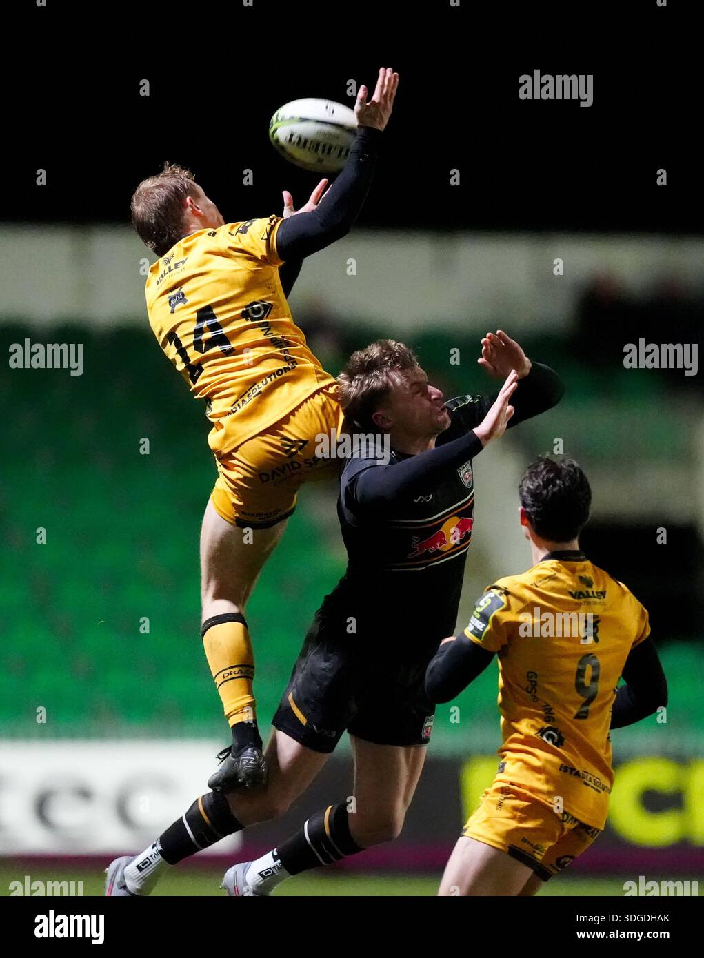 Dragon's David Richards wins a high ball during the ECPR Challenge Cup ...