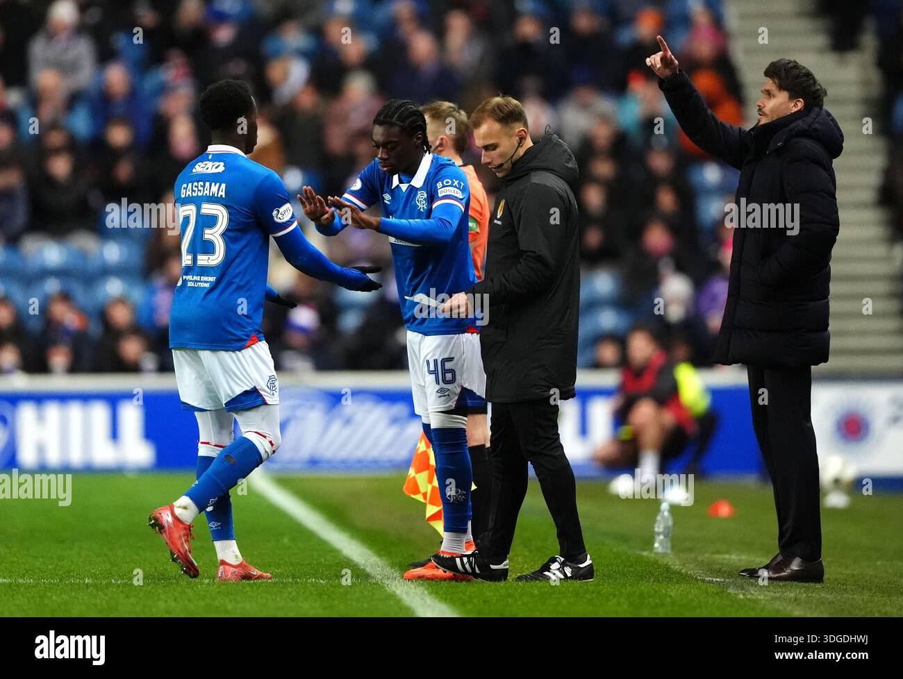 Rangers' Djeidi Gassama is substituted off for Zebedee Lawson during ...