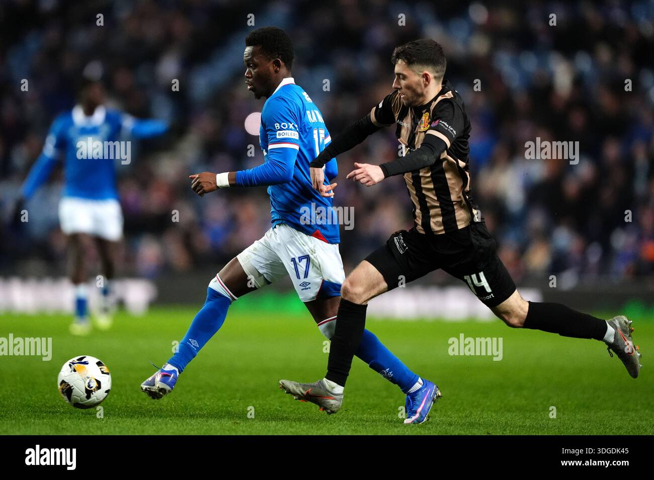 Rangers' Rabbi Matondo (left) and Annan Athletic's Ryan Muir battle for ...