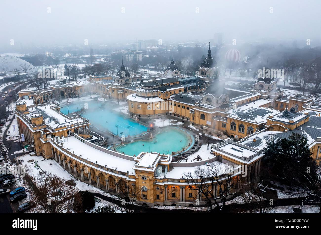Budapest, Hungary. 16th Jan, 2026. An aerial drone photo shows the snow ...