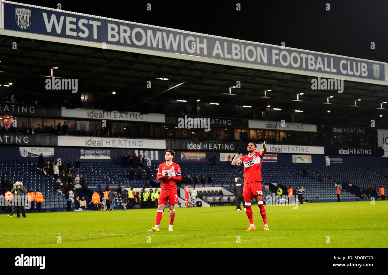 Middlesbrough's Hayden Hackney (left) and Delano Burgzorg celebrate the ...