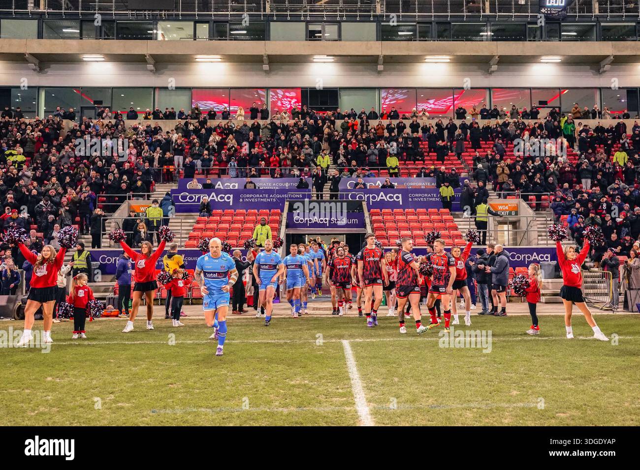 MANCHESTER, ENGLAND - January 16: Salford RLFC run out for the first ...