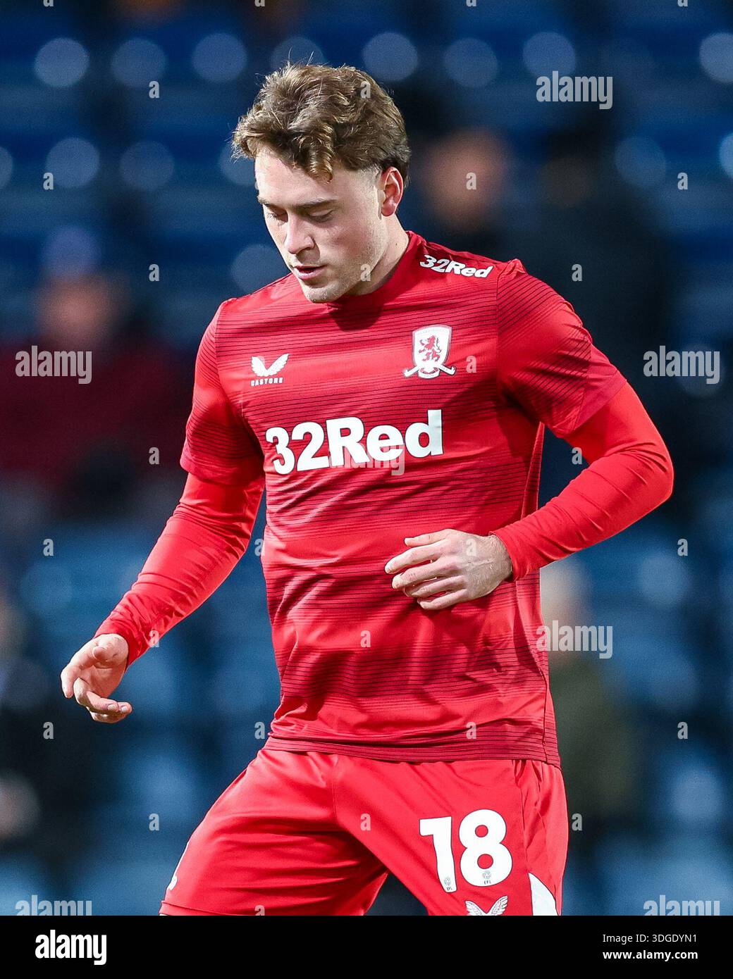 18, Aidan Morris of Middlesbrough FC at warm up during the Sky Bet ...