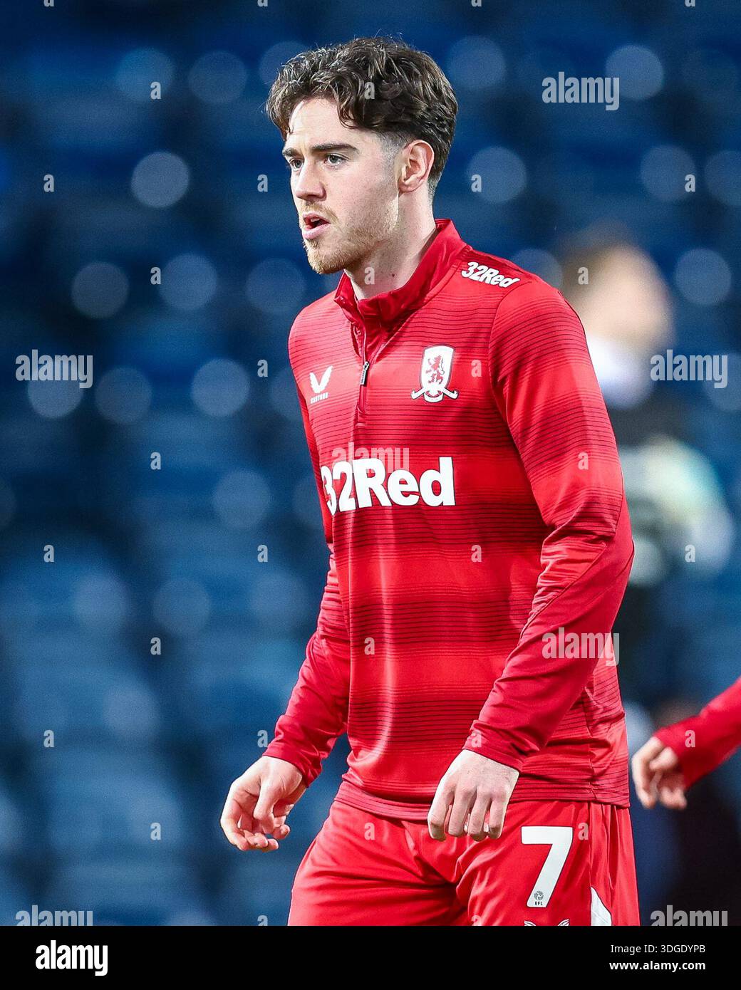 7, Hayden Hackney of Middlesbrough FC at warm up during the Sky Bet ...