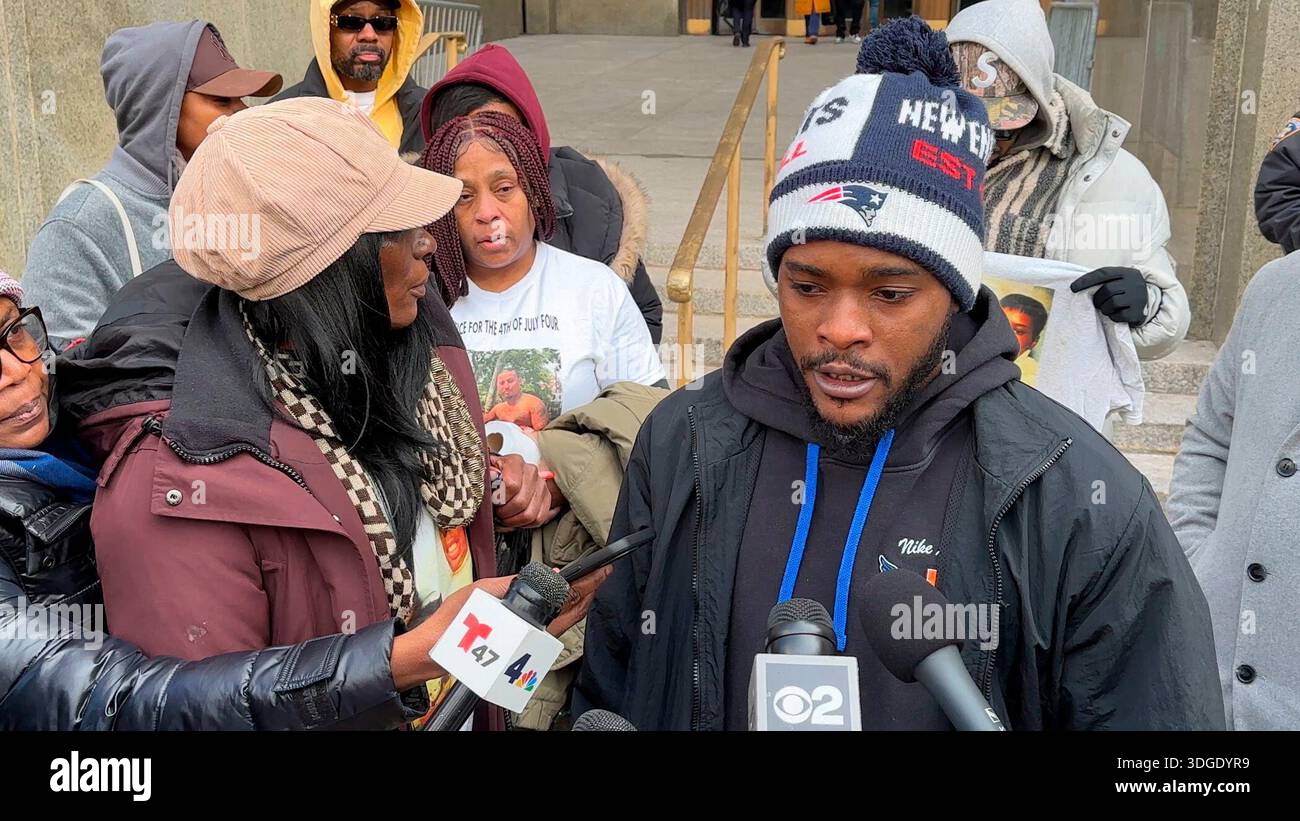 Diamond Pinkney speaks to reporters, Friday, Jan. 16, 2026 in New York ...