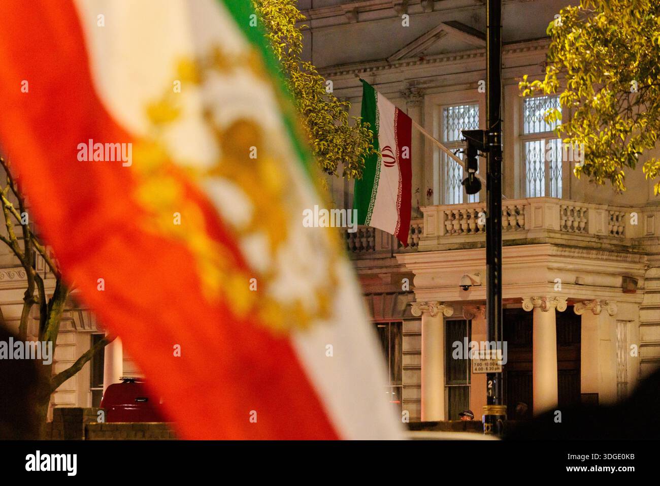 Iranian Embassy, London, UK. 16th January 2026. Imperial Lion and Sun ...