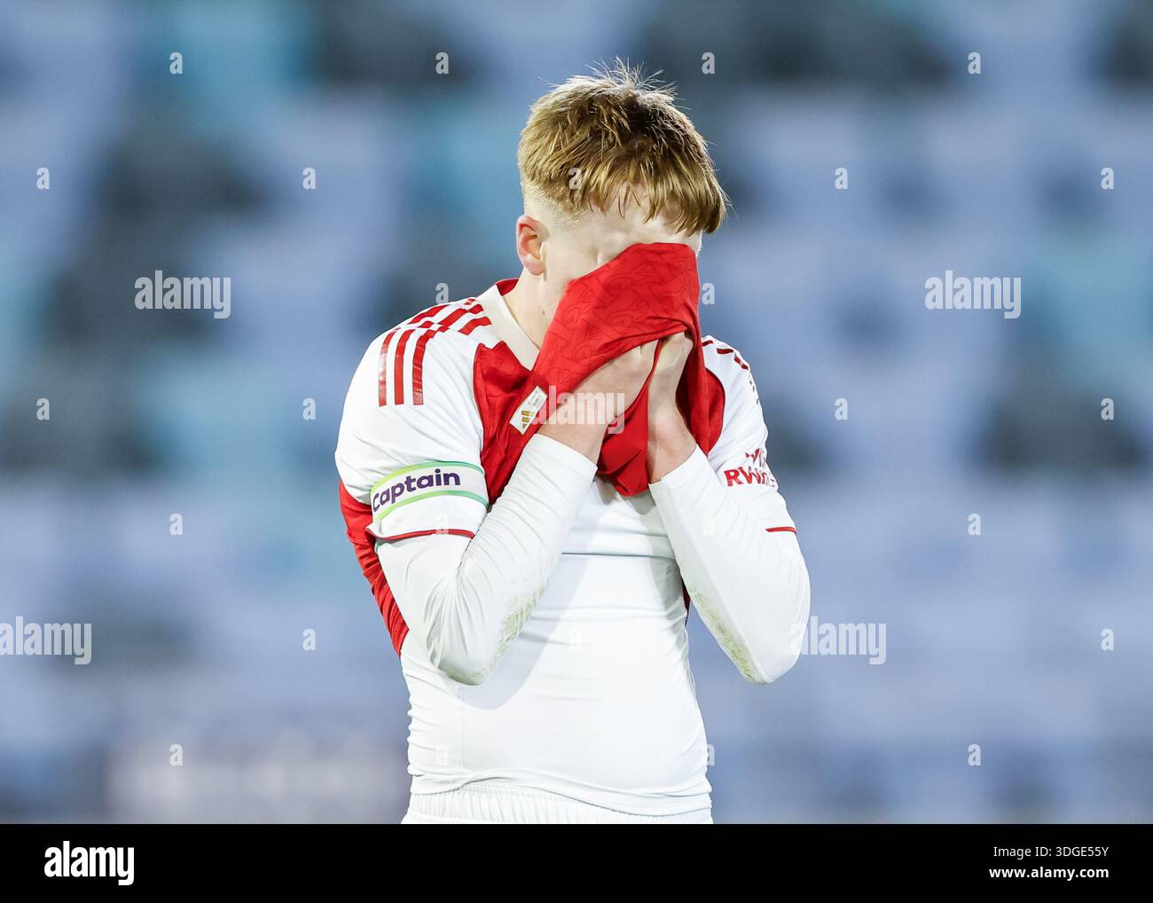Manchester, England, 16th January 2026. Callan Hamill of Arsenal reacts ...