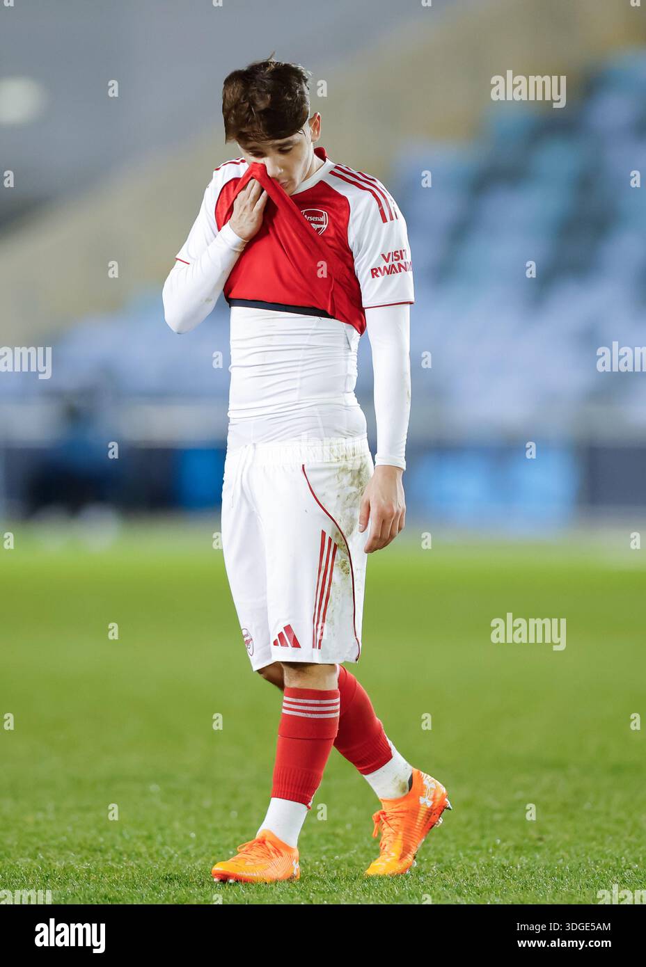 Manchester, England, 16th January 2026. Theo Julienne of Arsenal reacts ...