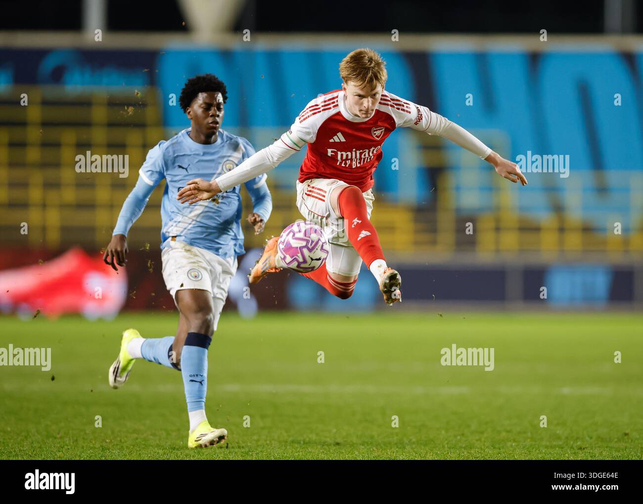 Manchester, England, 16th January 2026. Callan Hamill of Arsenal passes ...