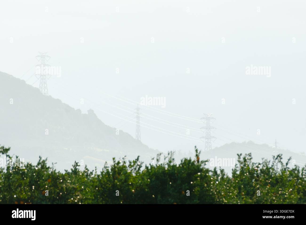 Minimalist view of electricity transmission towers and power lines ...