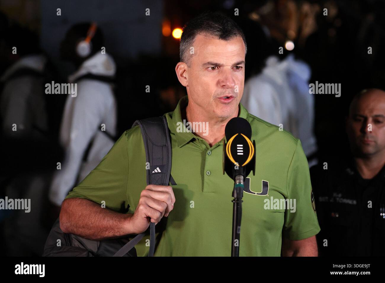 Miami, United States. 16th Jan, 2026. Miami Hurricanes head coach Mario ...