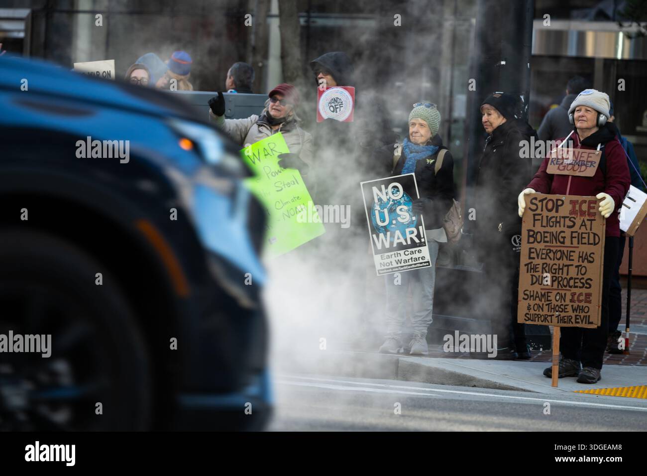 Seattle, USA. 15th Jan 2025. Just after 12:00pm protestors gathered at ...
