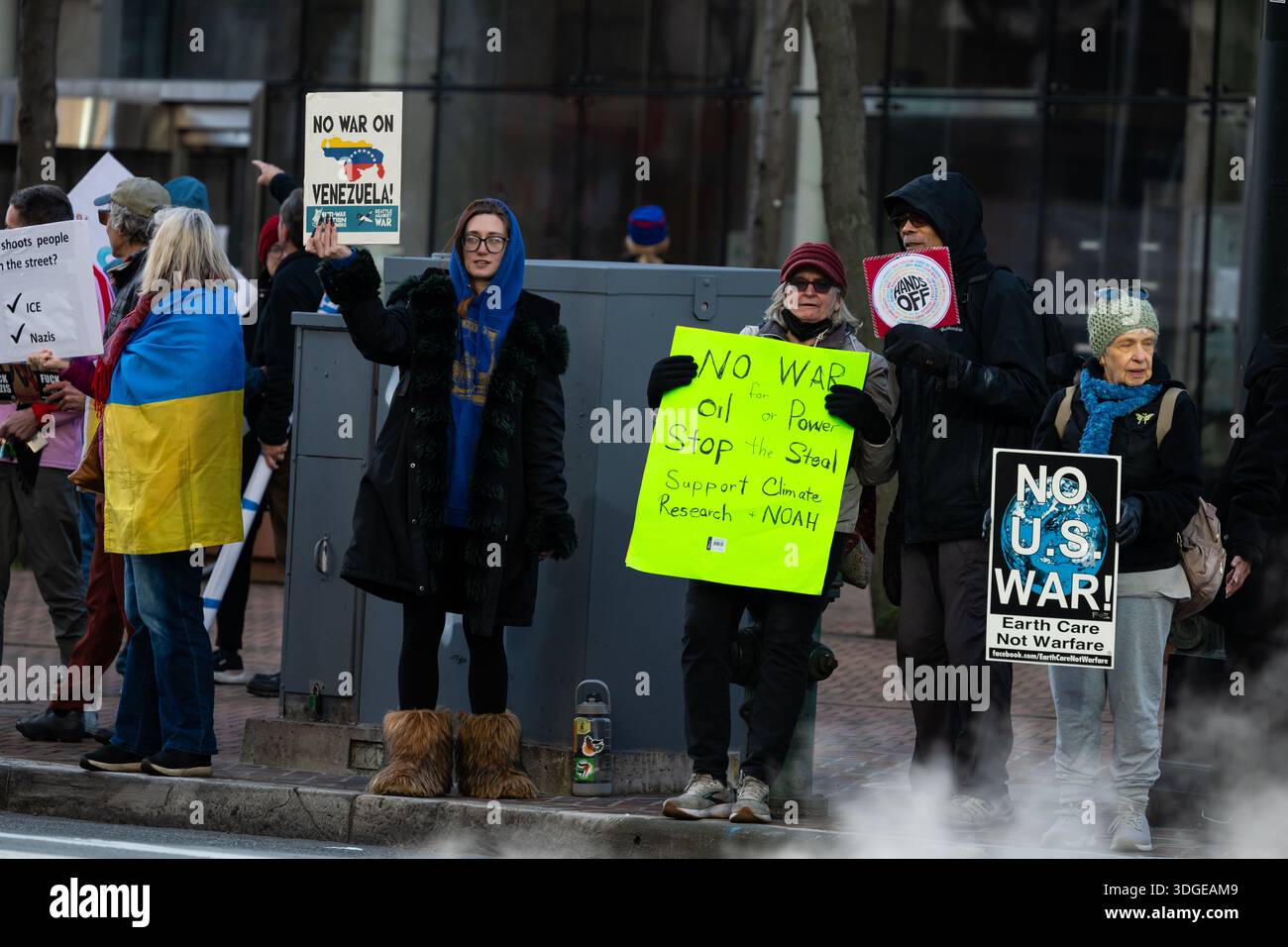 Seattle, USA. 15th Jan 2025. Just after 12:00pm protestors gathered at ...