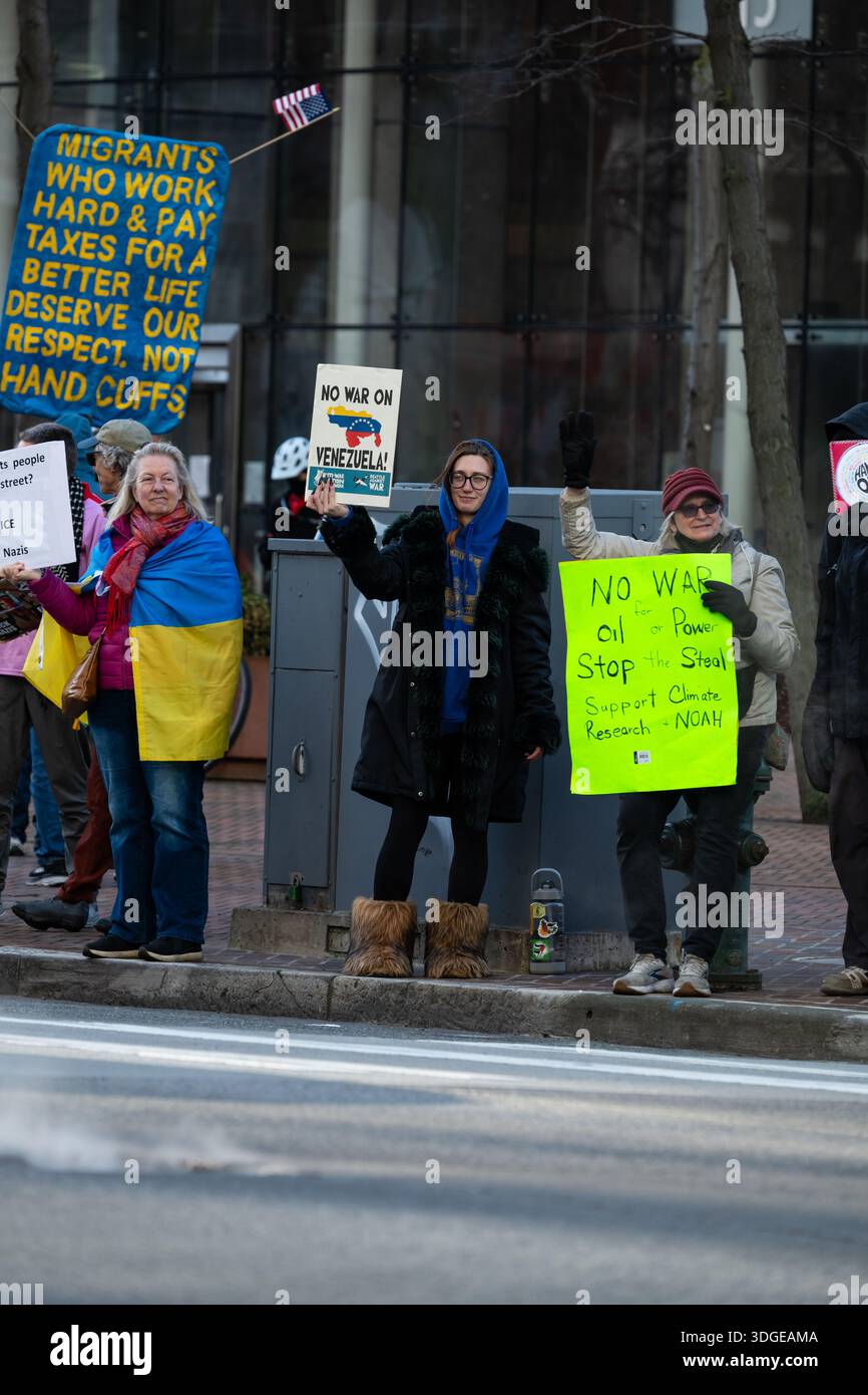 Seattle, USA. 15th Jan 2025. Just after 12:00pm protestors gathered at ...