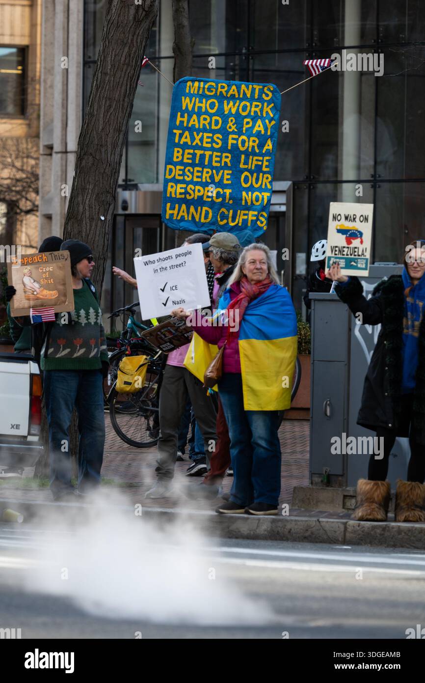 Seattle, USA. 15th Jan 2025. Just after 12:00pm protestors gathered at ...