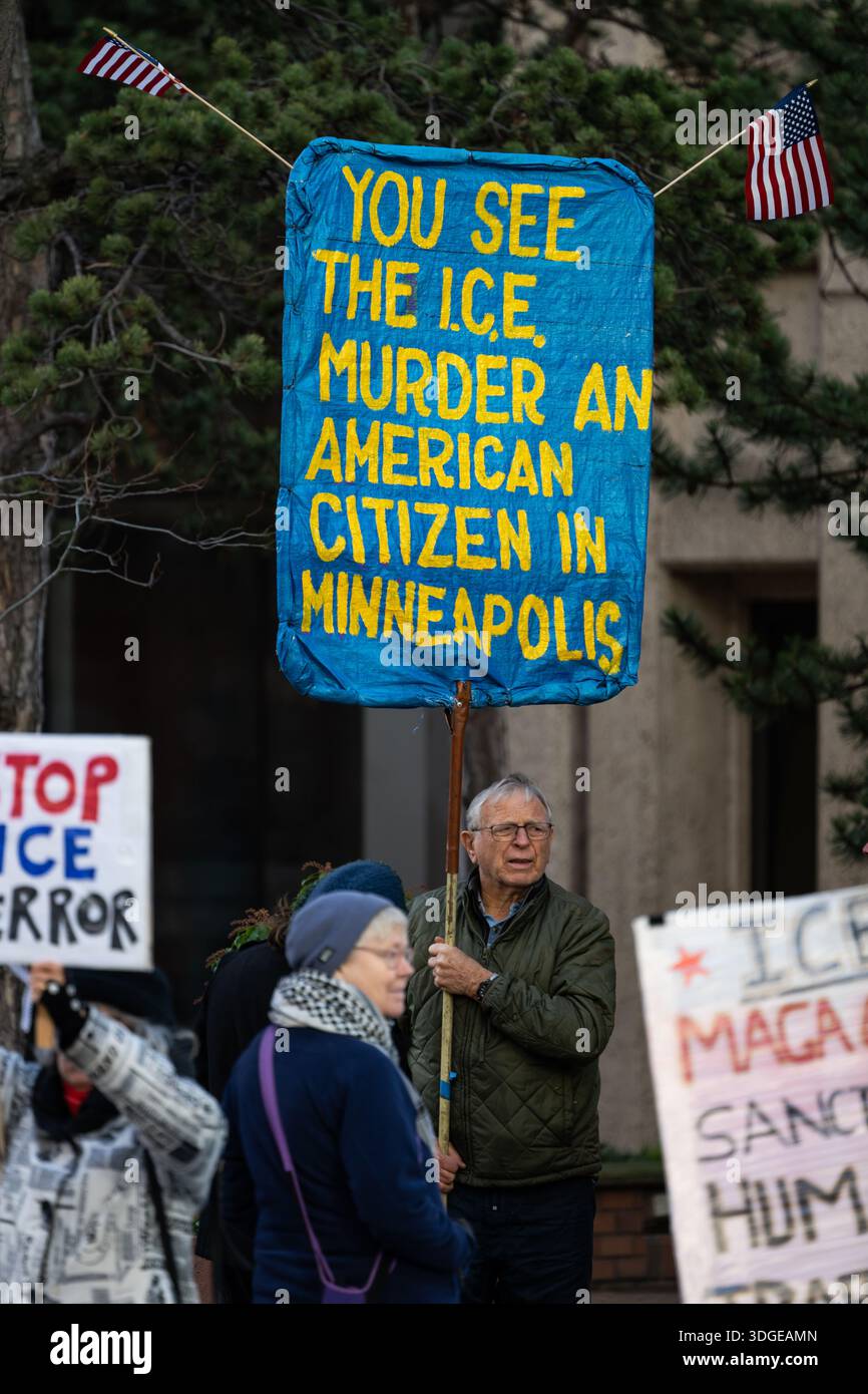 Seattle, USA. 15th Jan 2025. Just after 12:00pm protestors gathered at ...