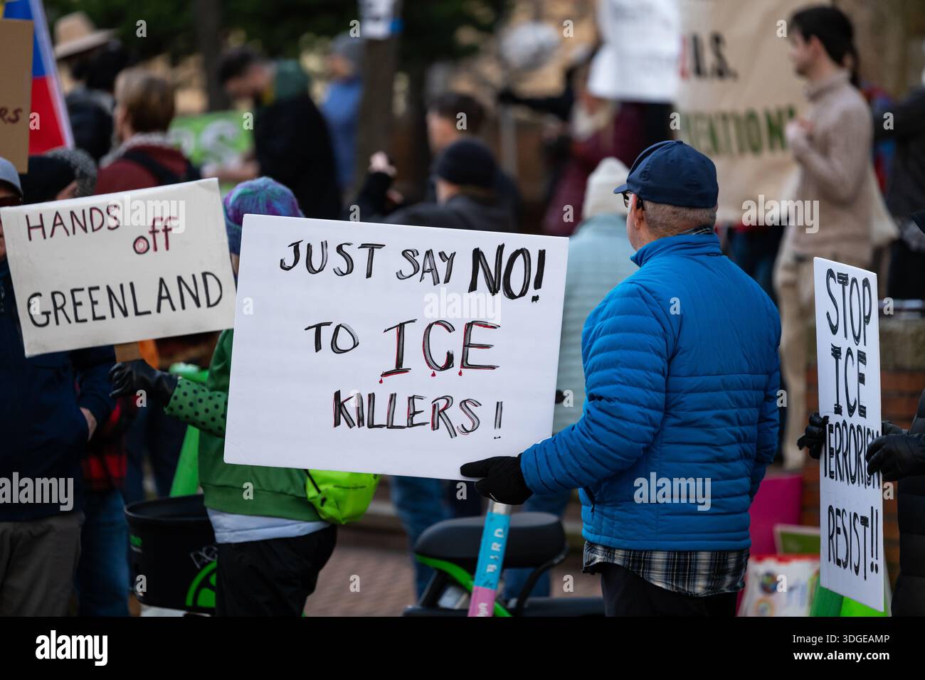 Seattle, USA. 15th Jan 2025. Just after 12:00pm protestors gathered at ...