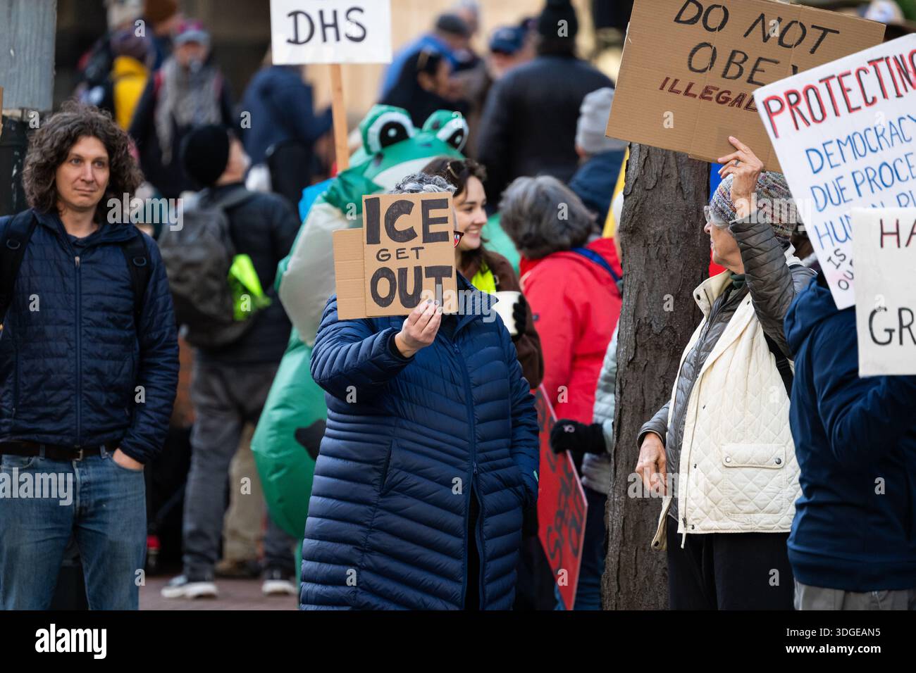 Seattle, USA. 15th Jan 2025. Just after 12:00pm protestors gathered at ...