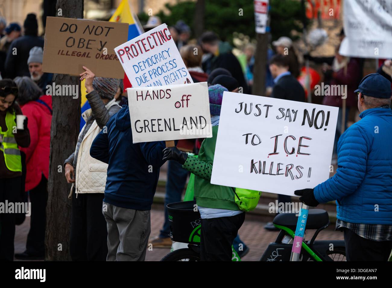 Seattle, USA. 15th Jan 2025. Just after 12:00pm protestors gathered at ...