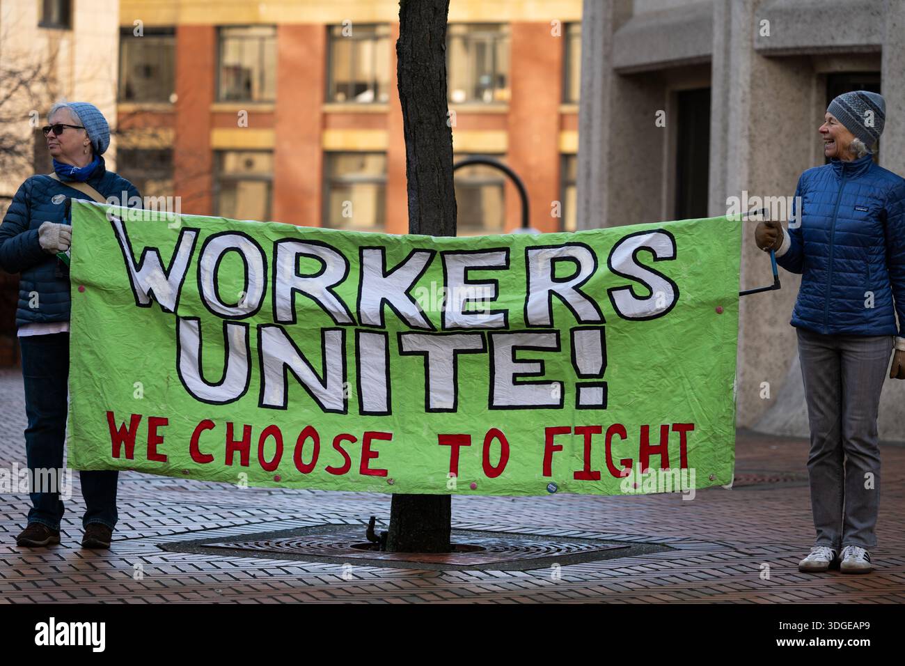 Seattle, USA. 15th Jan 2025. Just after 12:00pm protestors gathered at ...