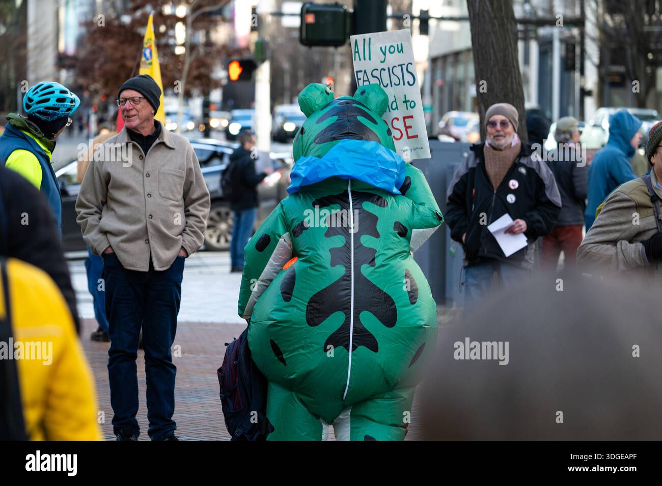 Seattle, USA. 15th Jan 2025. Just after 12:00pm protestors gathered at ...