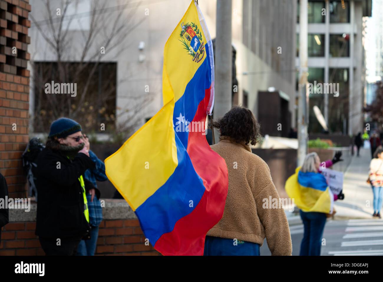 Seattle, USA. 15th Jan 2025. Just after 12:00pm protestors gathered at ...