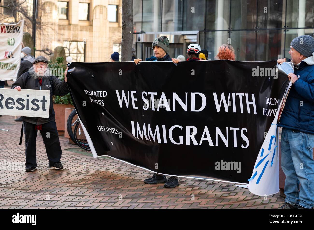 Seattle, USA. 15th Jan 2025. Just after 12:00pm protestors gathered at ...