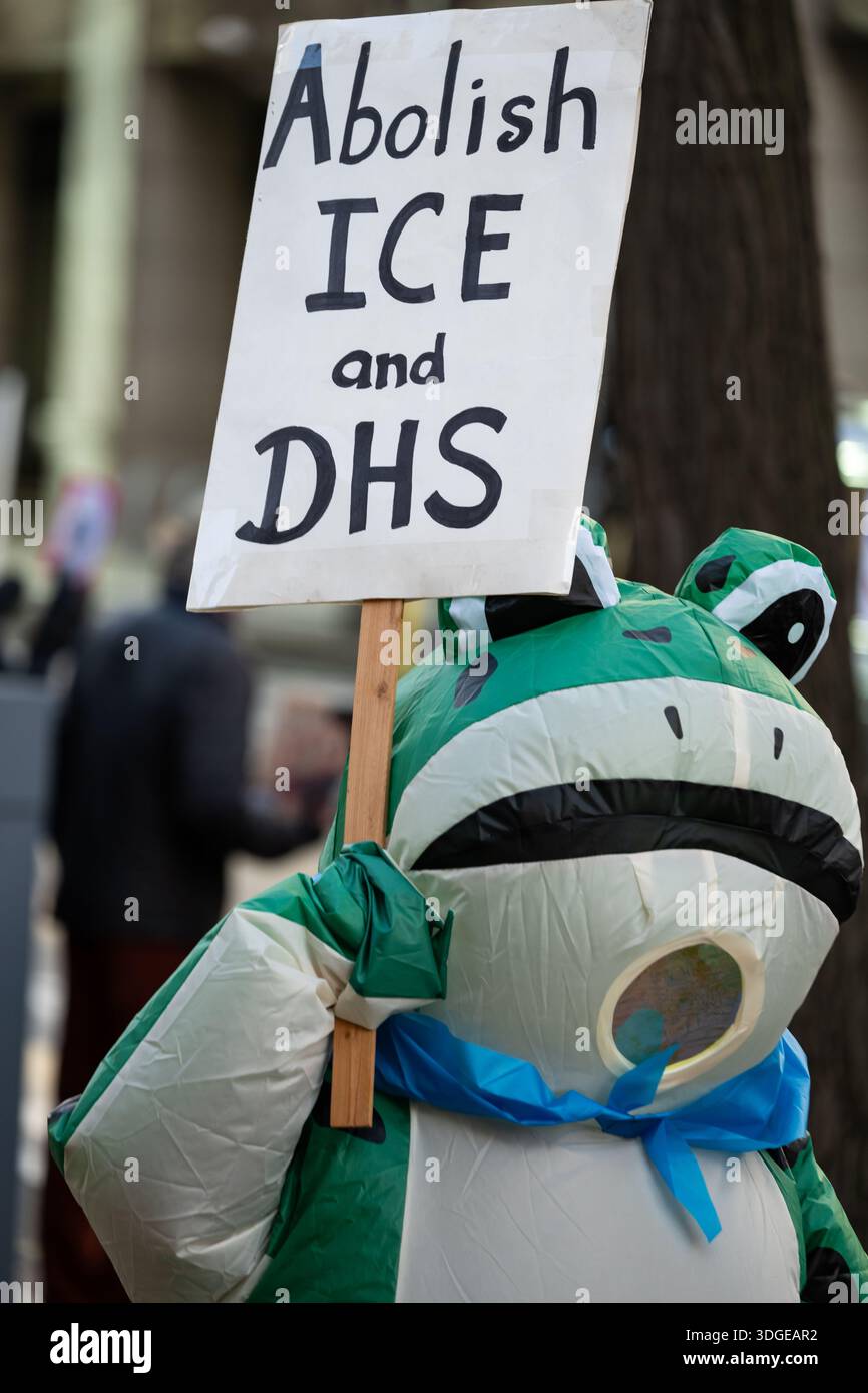 Seattle, USA. 15th Jan 2025. Just after 12:00pm protestors gathered at ...