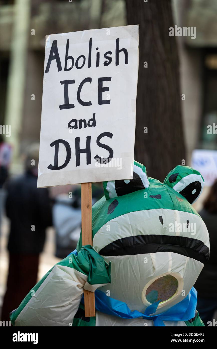 Seattle, USA. 15th Jan 2025. Just after 12:00pm protestors gathered at ...