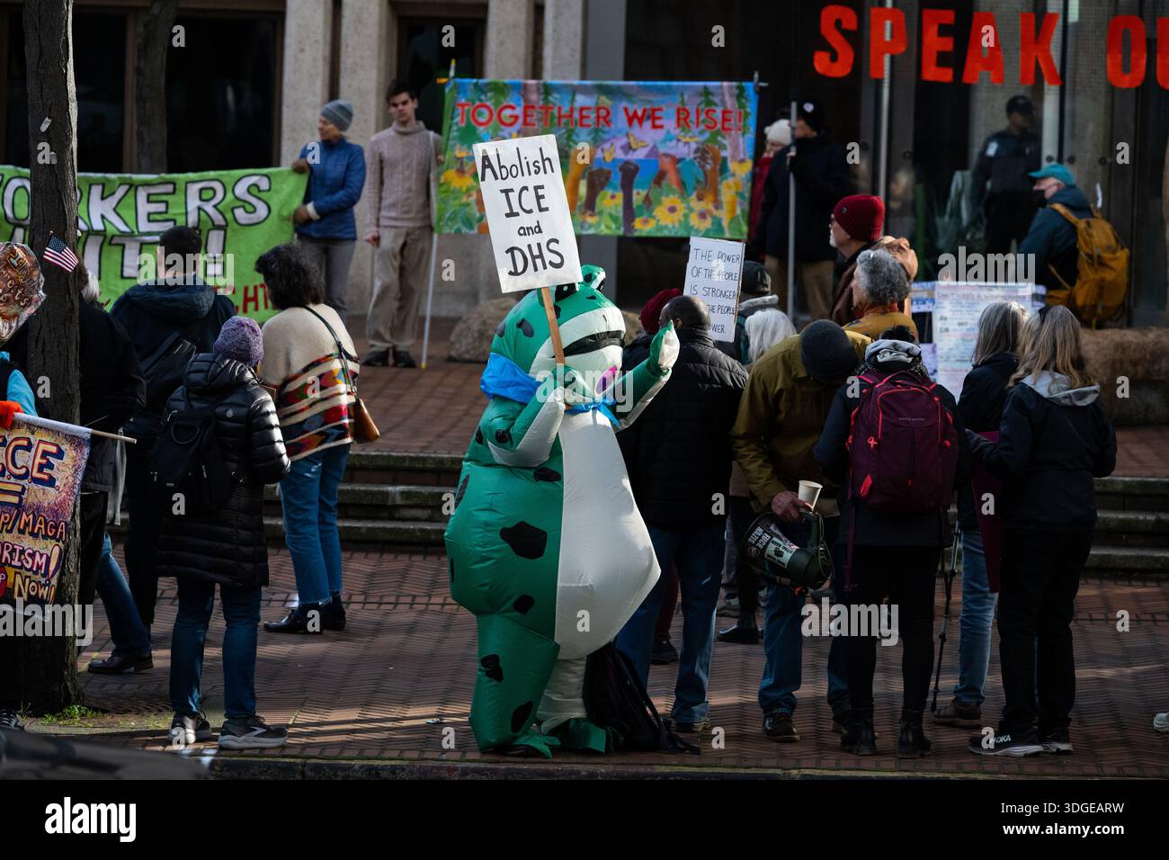 Seattle, USA. 15th Jan 2025. Just after 12:00pm protestors gathered at ...