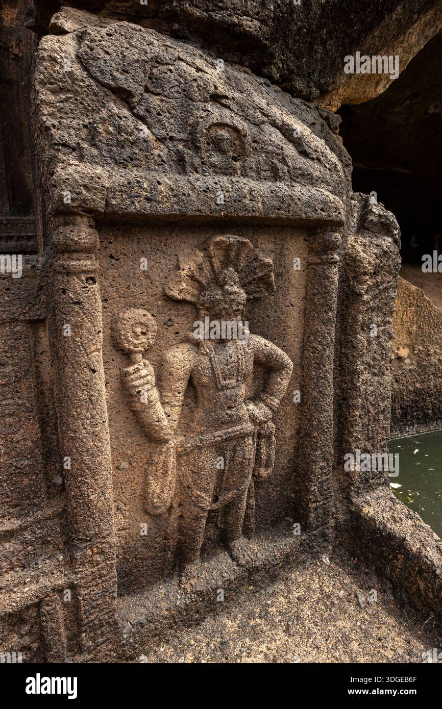 Kanheri Caves, rock hewn temples, relief of entrance of cave 3, Sanjay ...