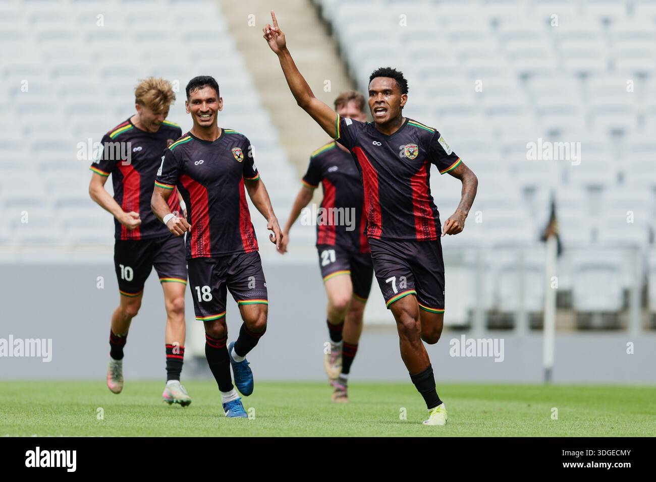 Alex Saniel of Vanuatu United FC celebrates after scoring a goal ...