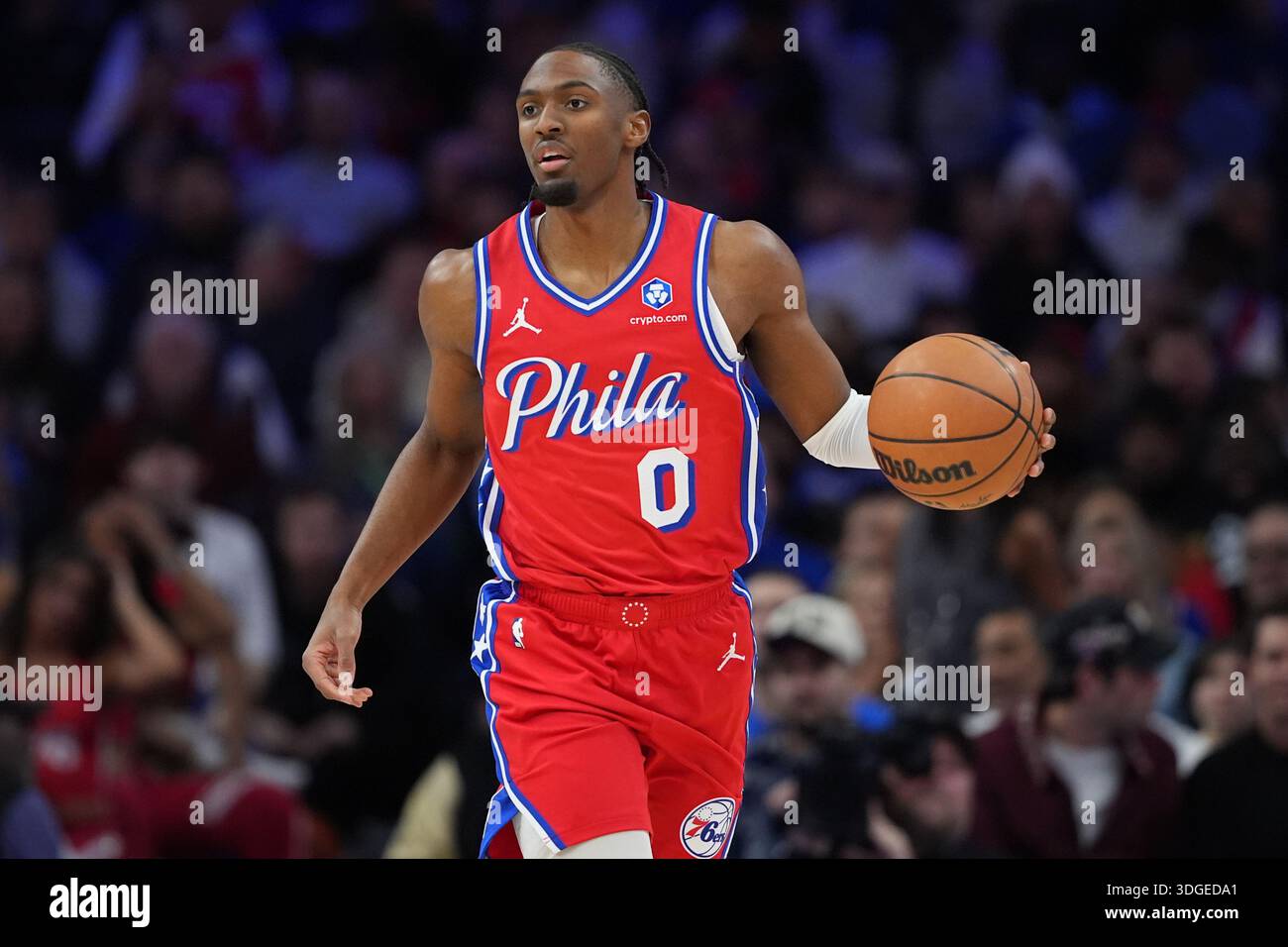 Philadelphia 76ers' Tyrese Maxey plays during an NBA basketball game ...