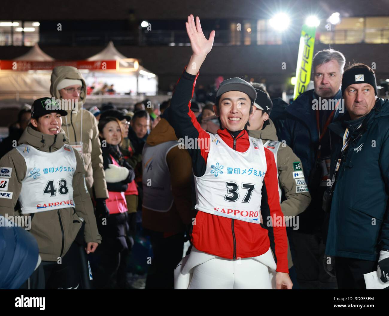 Japanese NAKAMURA Naoki (37) and NIKAIDO Ren (48) react after the men's ...