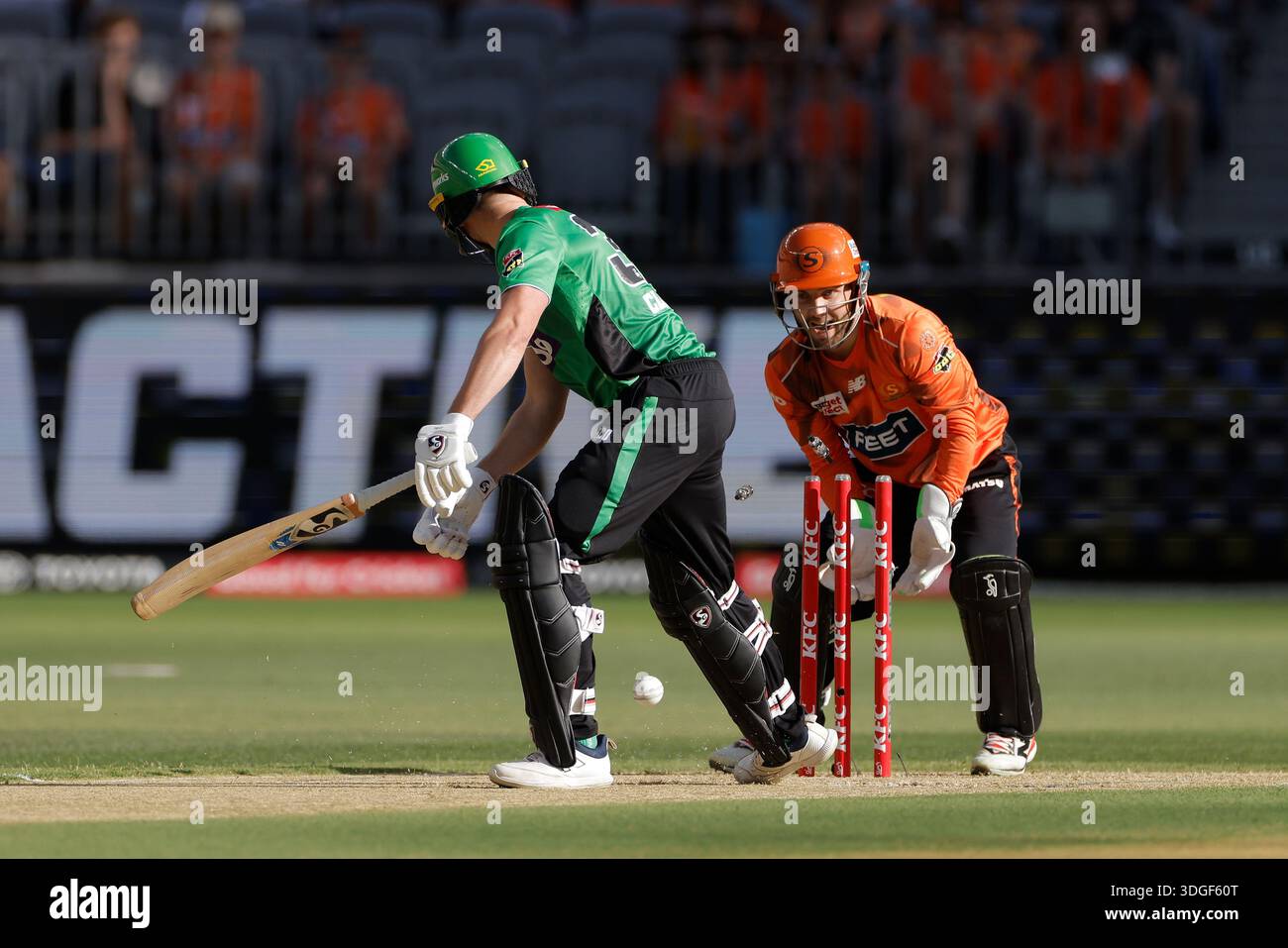 Perth, Australia. 17th Jan, 2026. Joe Clarke of the Stars is bowled by ...