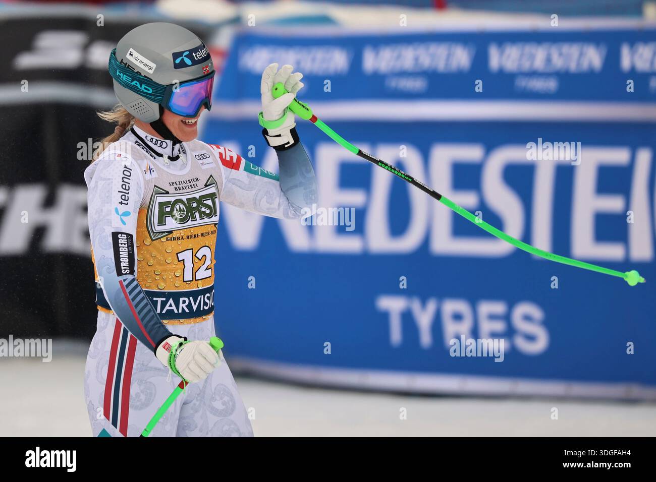 Norway's Kajsa Vickhoff Lie celebrates at the finish area of an alpine ...