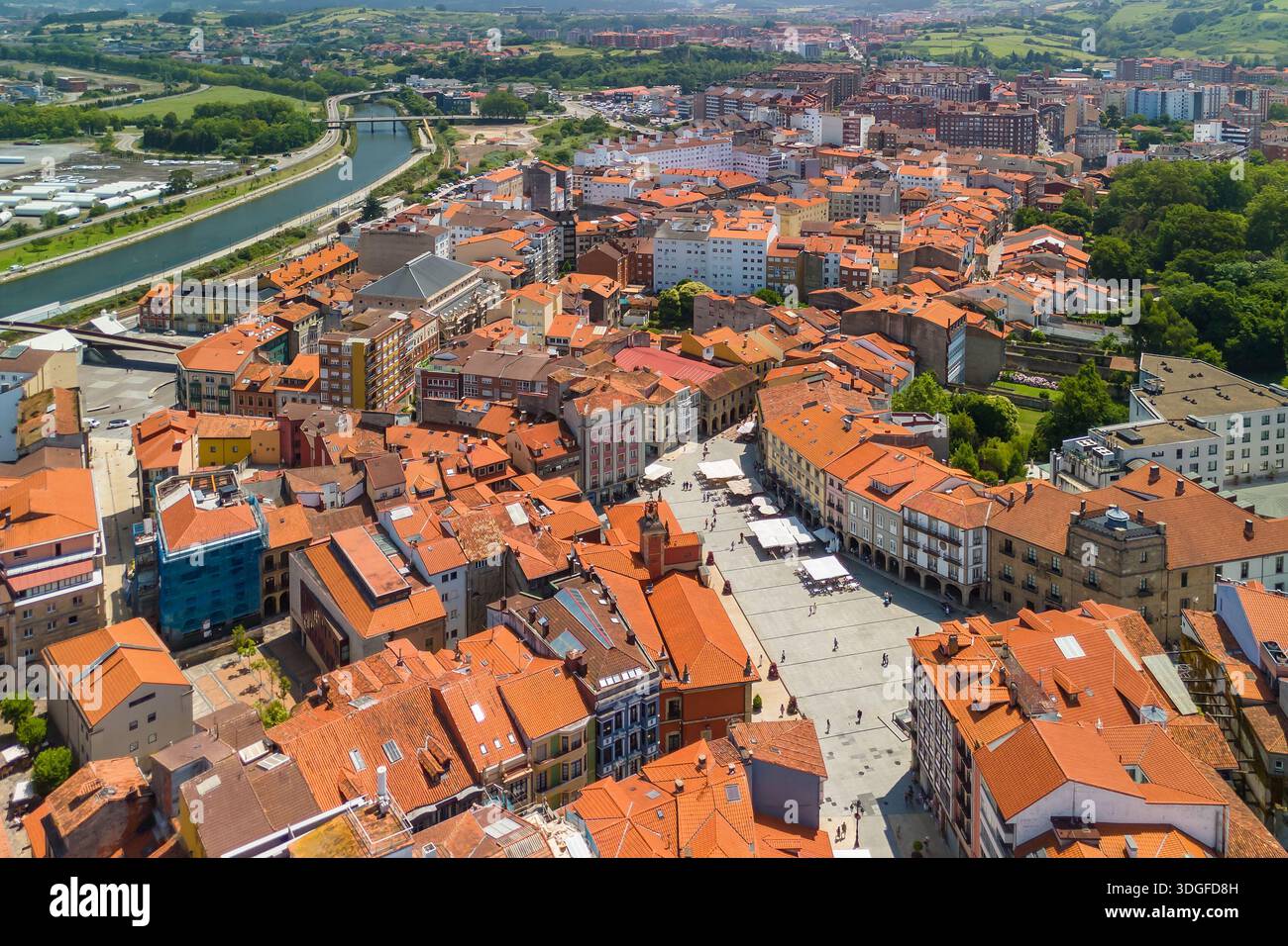 Aerial Perspective of Aviles City with Red Tiled Roofs Stock Photo - Alamy