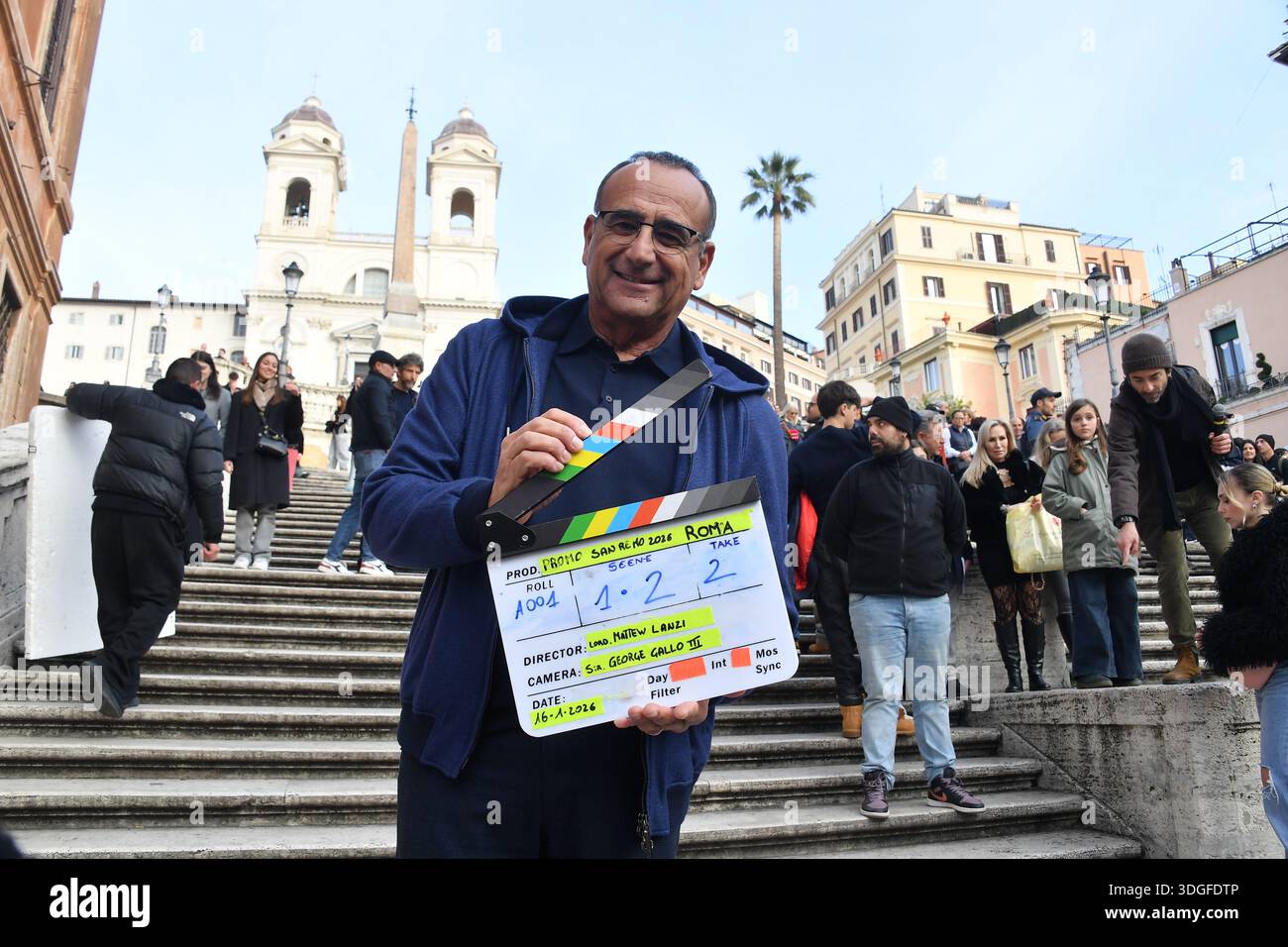 Rome, Italy. 16th Jan, 2026. Rome, Piazza di Spagna Carlo Conti on the ...