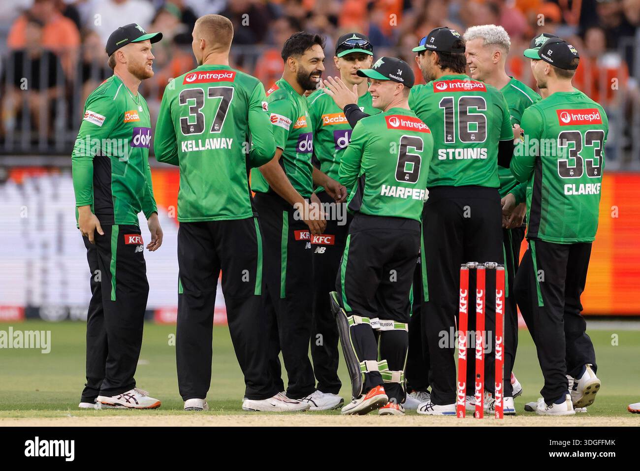 Perth, Australia. 17th Jan, 2026. Haris Rauf (left) of the Stars is ...