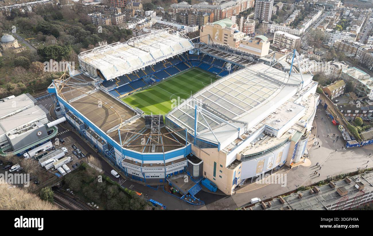 General aerial stadium view outside stamford bridge before hi-res stock ...